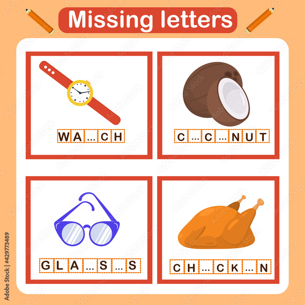 vector illustration for kids with the game missing letters. Educational ...