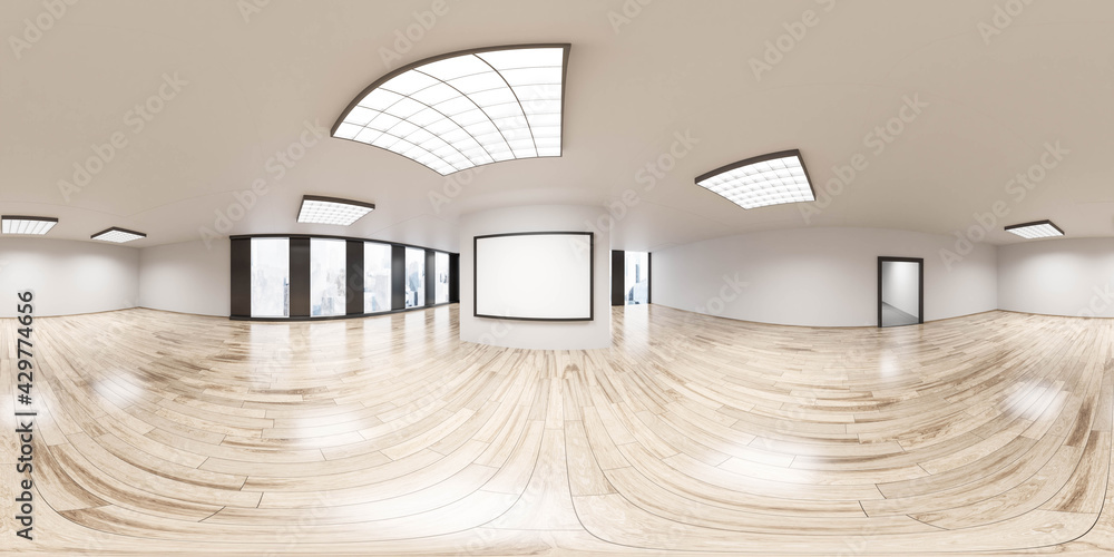 360 spherical panorama view of modern big white office with white board ...