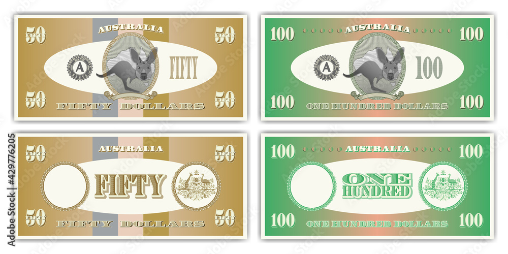 Vetor de Fictional paper money of Australia. Obverse and reverse of 50 ...