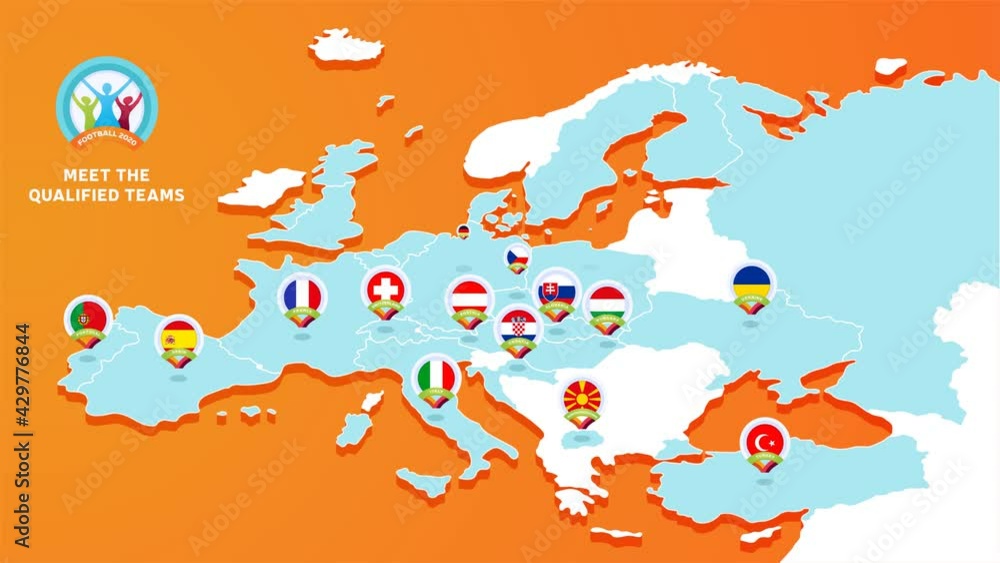 European 2020 football championship animation. 4k motion video ...
