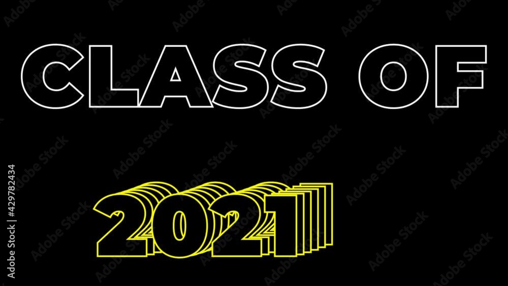 Class of 2021 text line animation with long trend shadows. Graduation ...