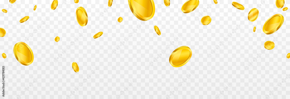Vector gold coins fall from the sky. PNG money, png coins. Explosion of ...