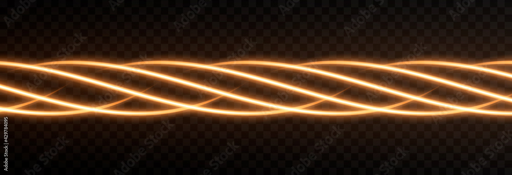 Vector glowing light lines. Neon light, light effect png. Golden line ...