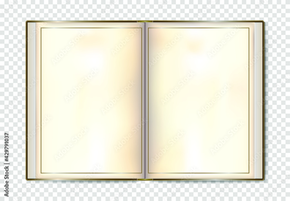 Mock up of a large vintage open book on a transparent background with ...