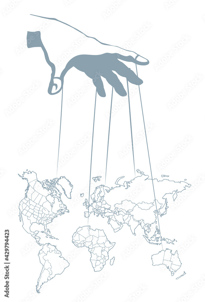 Man hand with a World map. Continents with contours of countries ...