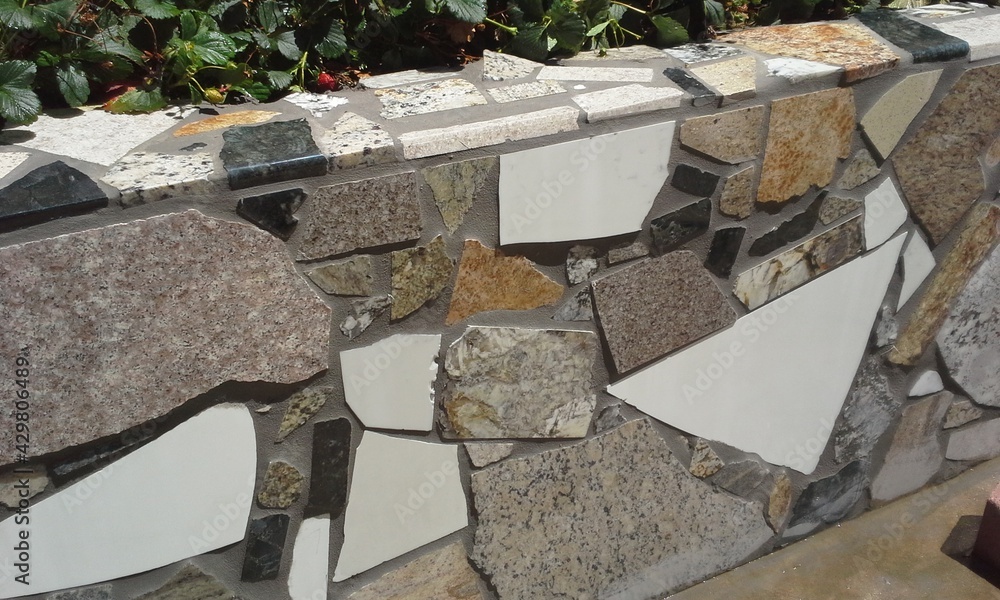 Block Wall with Mosaic Granite Facade After Grouting using Scrap ...