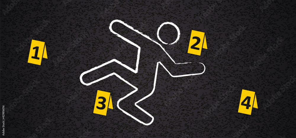 Chalk outline from the murder scene. Crime scene, place of murder ...