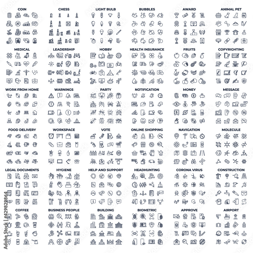 576 modern thin line icons. High quality pictograms. Linear icons set ...