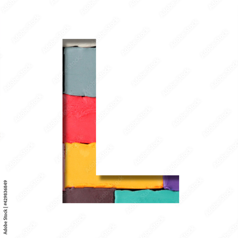 Multi-colored plasticine font. Letter L cut out of paper on a ...