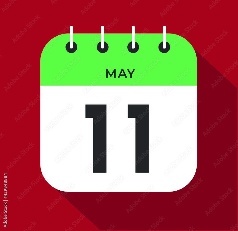 May day 11. Number eleven on a white paper with green color border on a ...