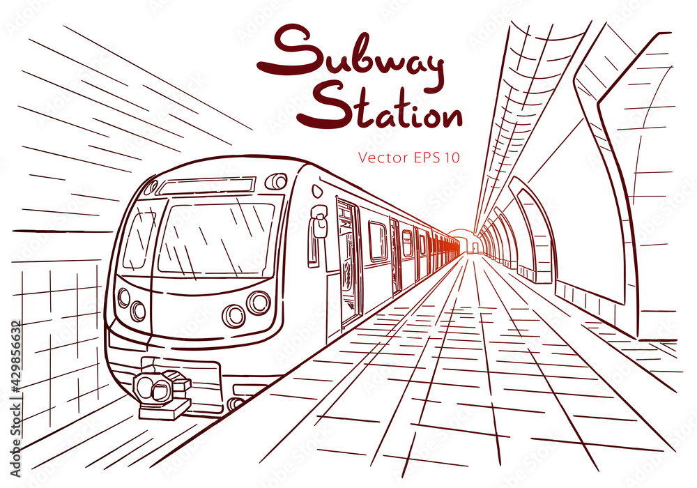 Hand drawn sketch of subway station illustration Stock Vector | Adobe Stock