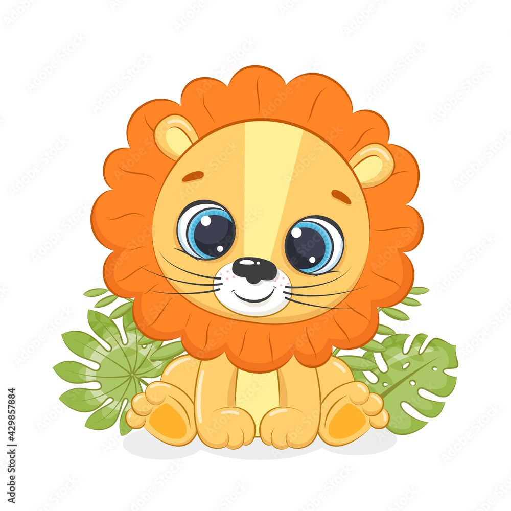 Cute little lion. Cartoon vector illustration. Stock Vector | Adobe Stock