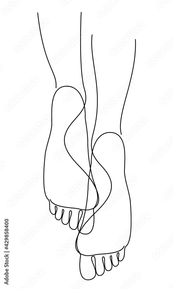 Silhouettes of human legs, foot in modern one line style. Continuous ...