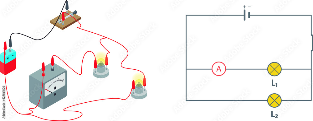 Vector illustration of an electric circuit diagram, isolated on white ...
