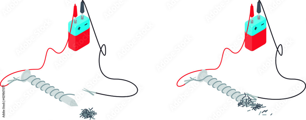 Electromagnet experiment images sequence. Electromagnet made of a nail ...