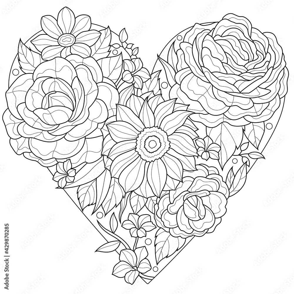 Hearts With Flowers Coloring Pages