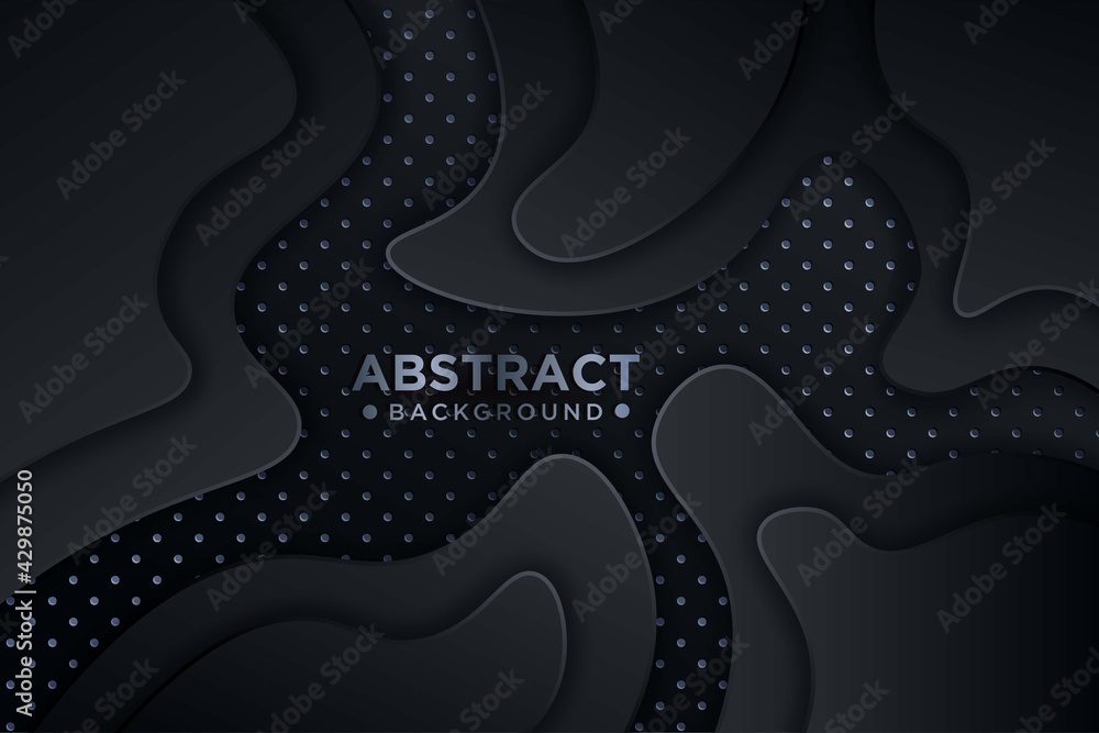Black paper cut background. Abstract realistic papercut decoration with ...