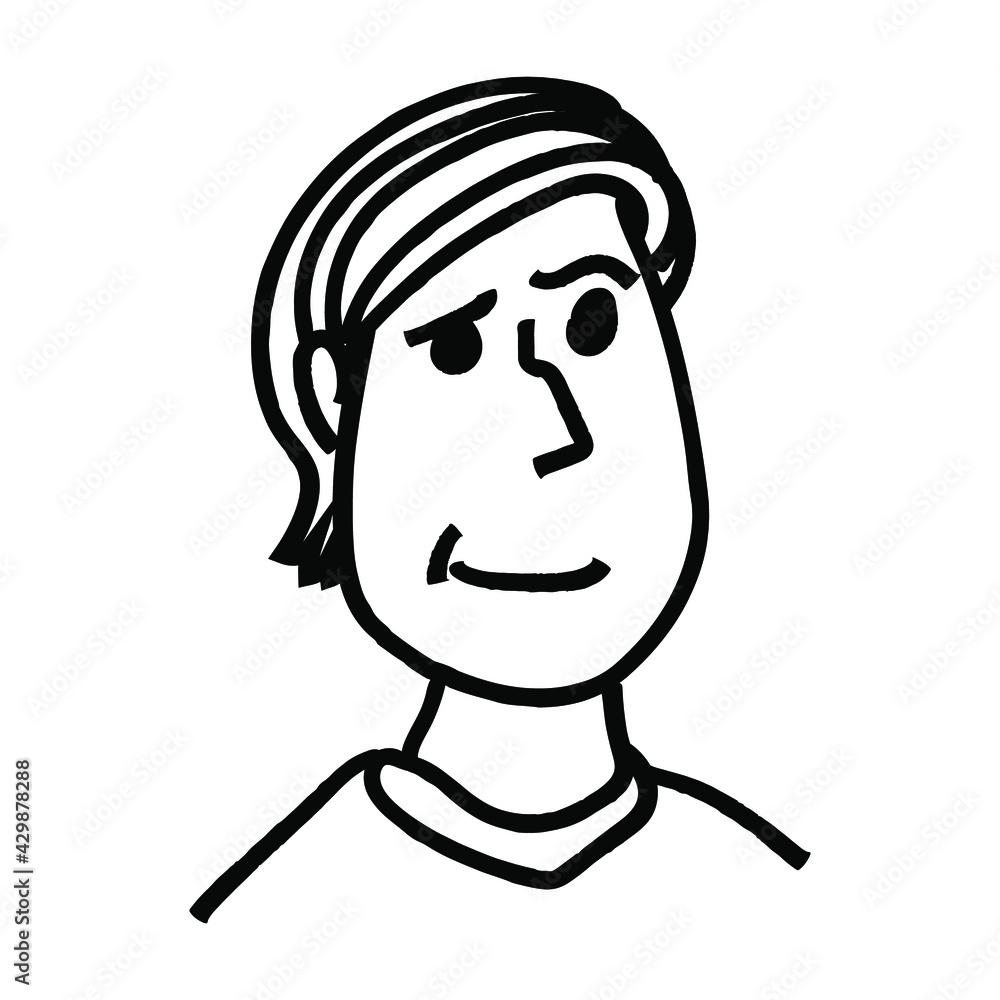 Male portrait with doubt and sly face. Vector line art with isolated ...