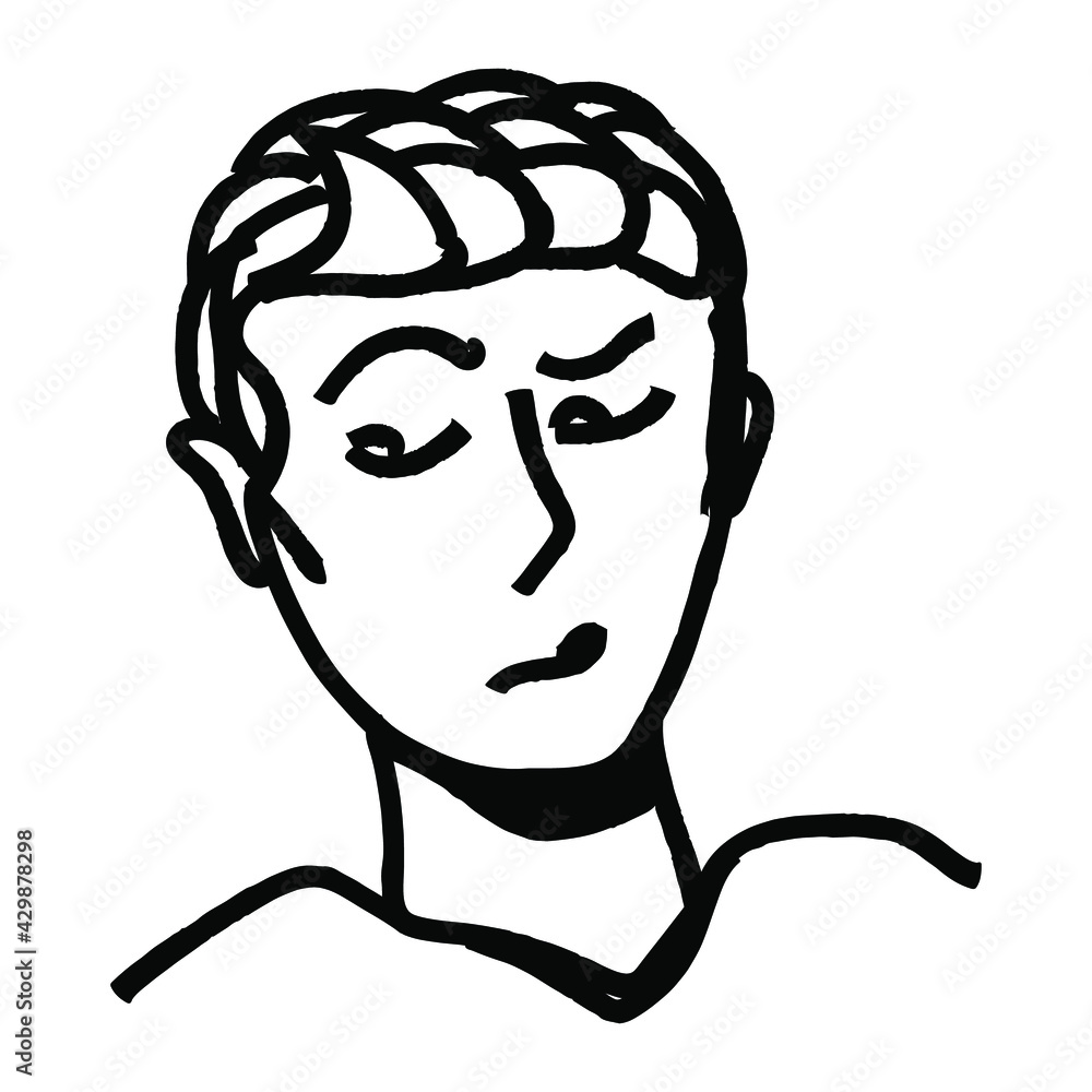 Male portrait with doubtful face. Vector line art with isolated cartoon ...
