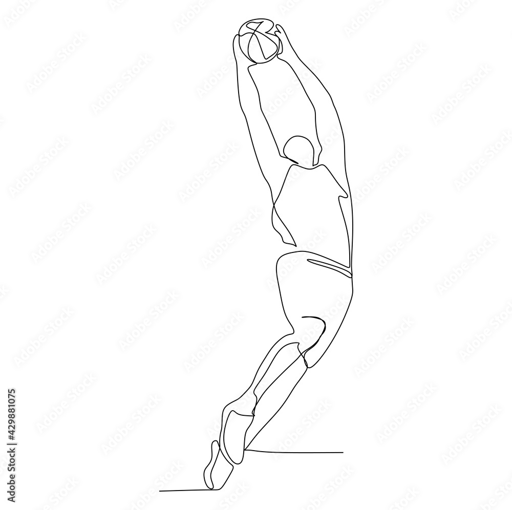 male basketball player jumping and slam dunk to make scores ...