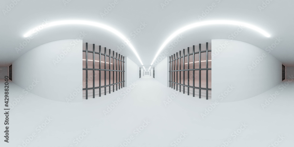 360 spherical panorama view of modern futuristic white prison building ...