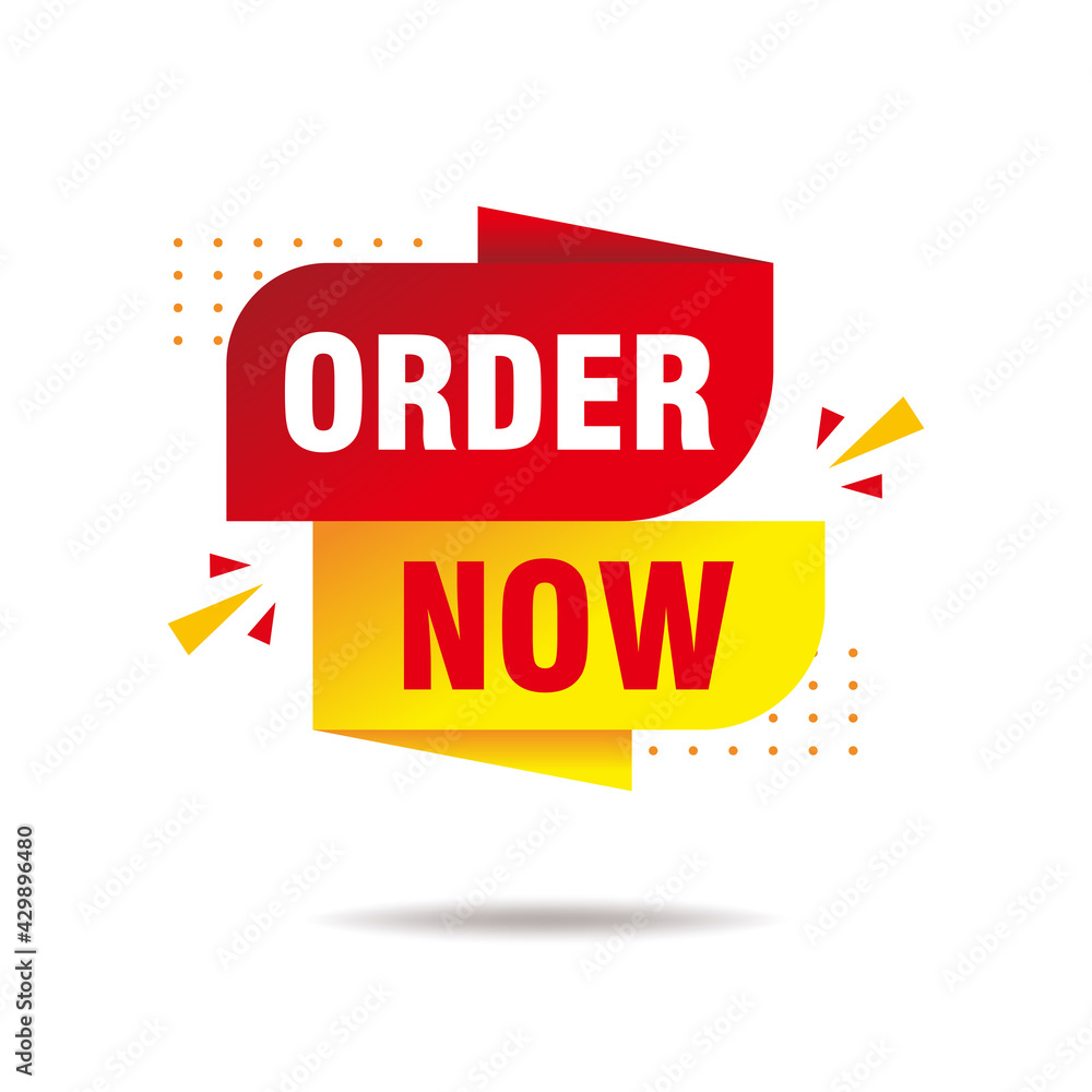 Simple Flat Order Now Banner with Red and Yellow Color Isolated on ...