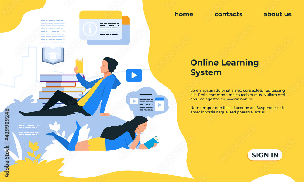Online learning system landing page. Website for distance education ...