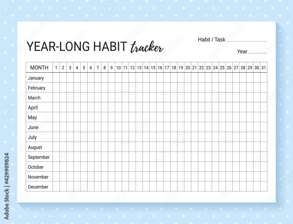 Year-long habit tracker. template habit diary. Journal planner with ...