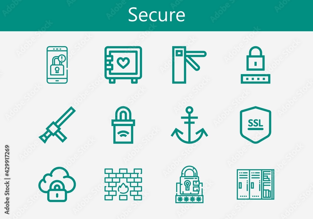 Premium set of secure line icons. Simple secure icon pack. Stroke ...