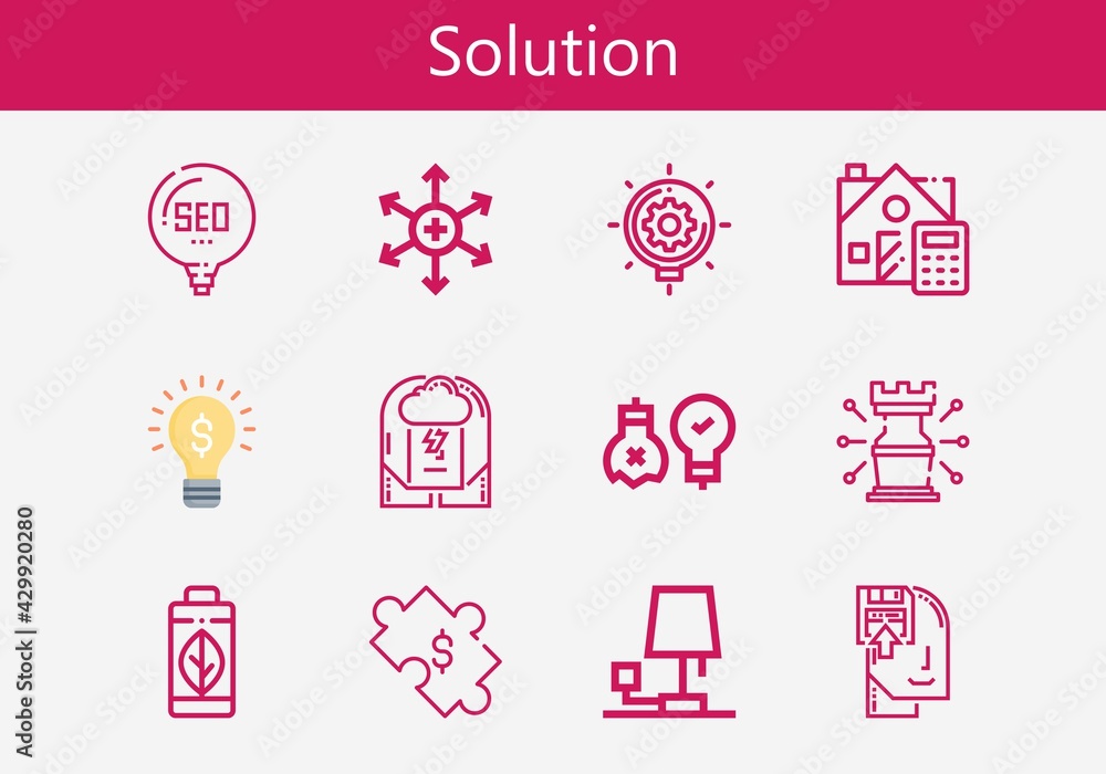 Premium set of solution line icons. Simple solution icon pack. Stroke ...