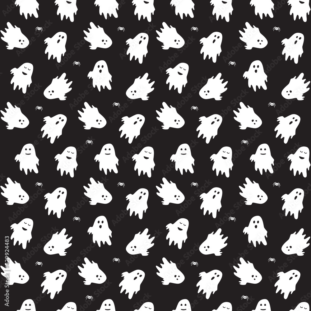 Cute ghost boo holiday character seamless pattern flat style design ...