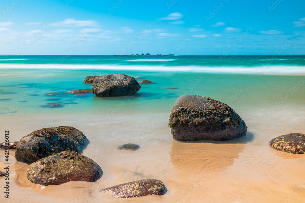 stones on the beach in Itoshima, Japan long exposure photography Stock ...