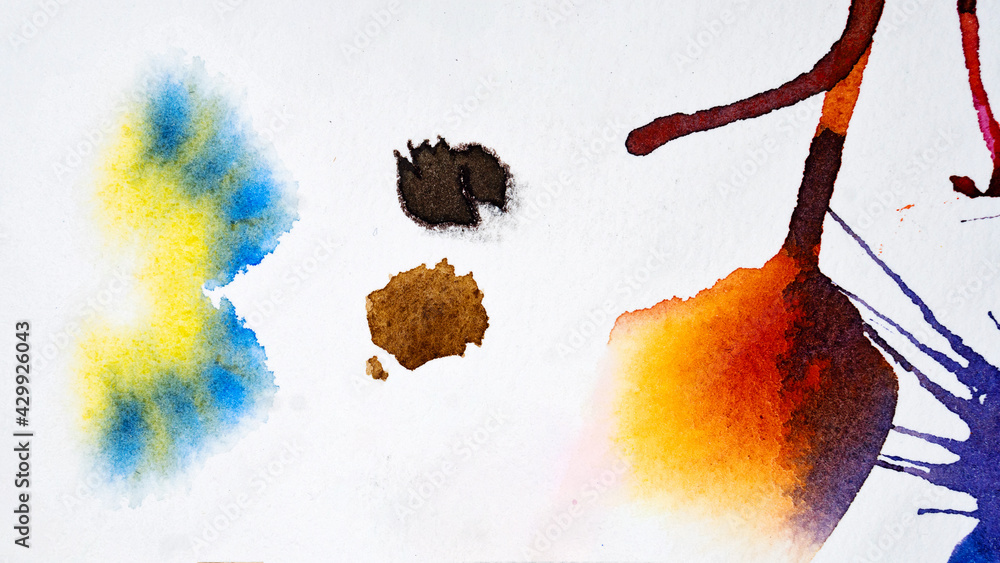 Bright Watercolor Blots On Watercolor Paper. Abstract Hand Drawn ...