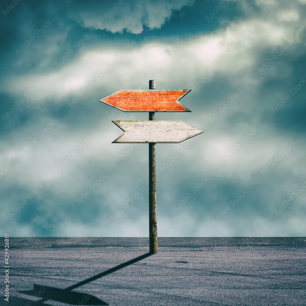 Wooden Sign with arrows pointing in different directions. Path ...