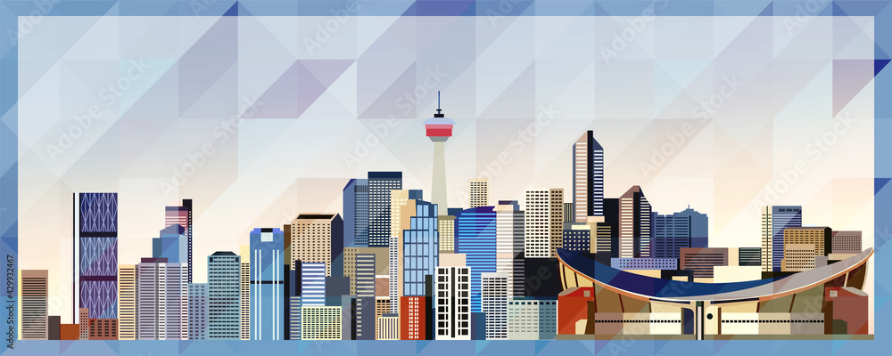 Calgary skyline vector colorful poster on beautiful triangular texture ...