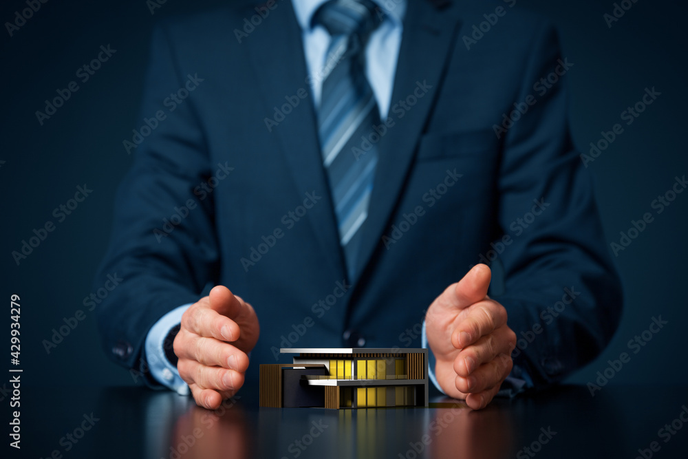 Property insurance concept with modern villa..Property insurance ...