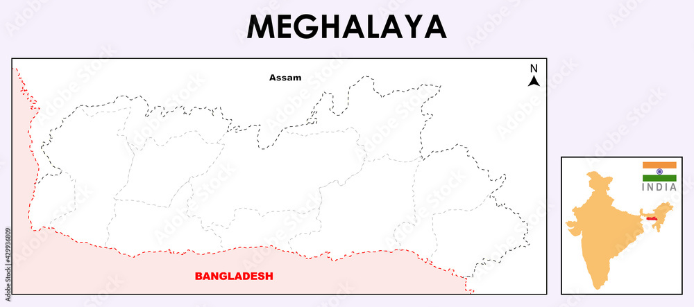 Meghalaya Map. Meghalaya administrative and political vector map in ...