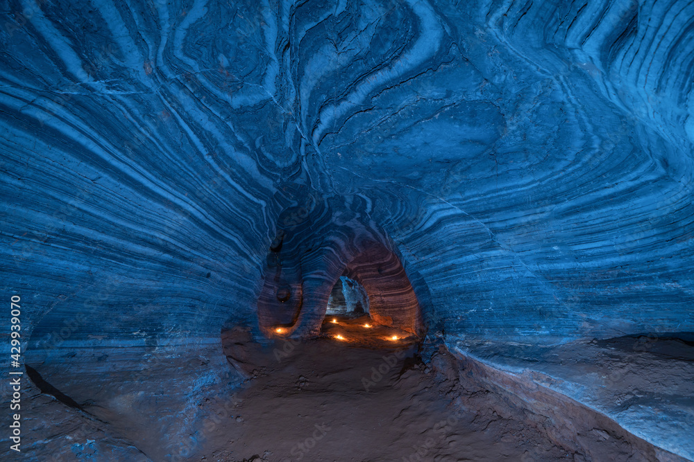 Blue cave with rocks, Mae Sot District, Tak, Thailand. Cave wall color ...