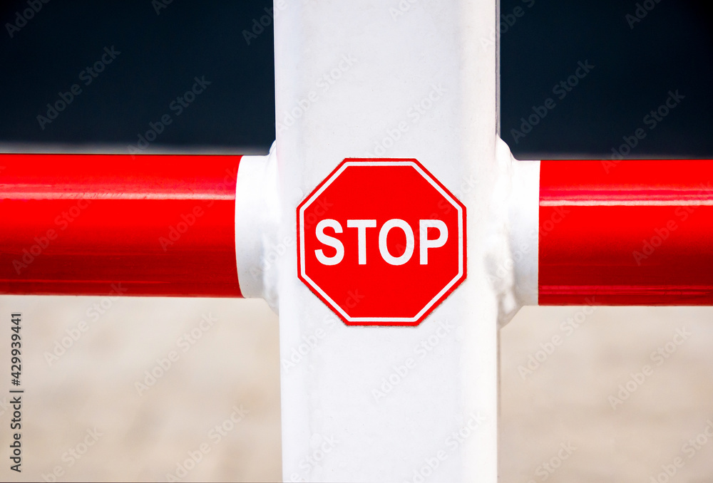 Simple small red stop sign, closeup, detail. Car parking spot octagon ...