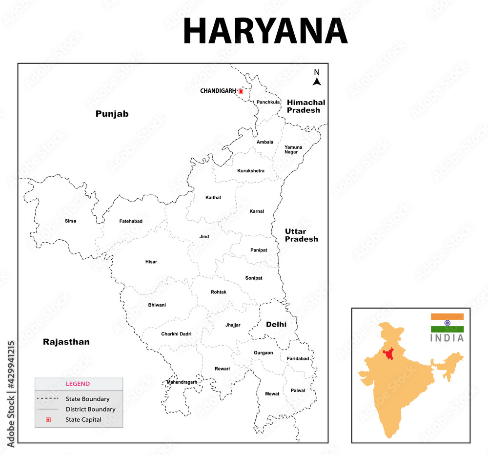Outline map of Haryana. Haryana administrative and political map ...