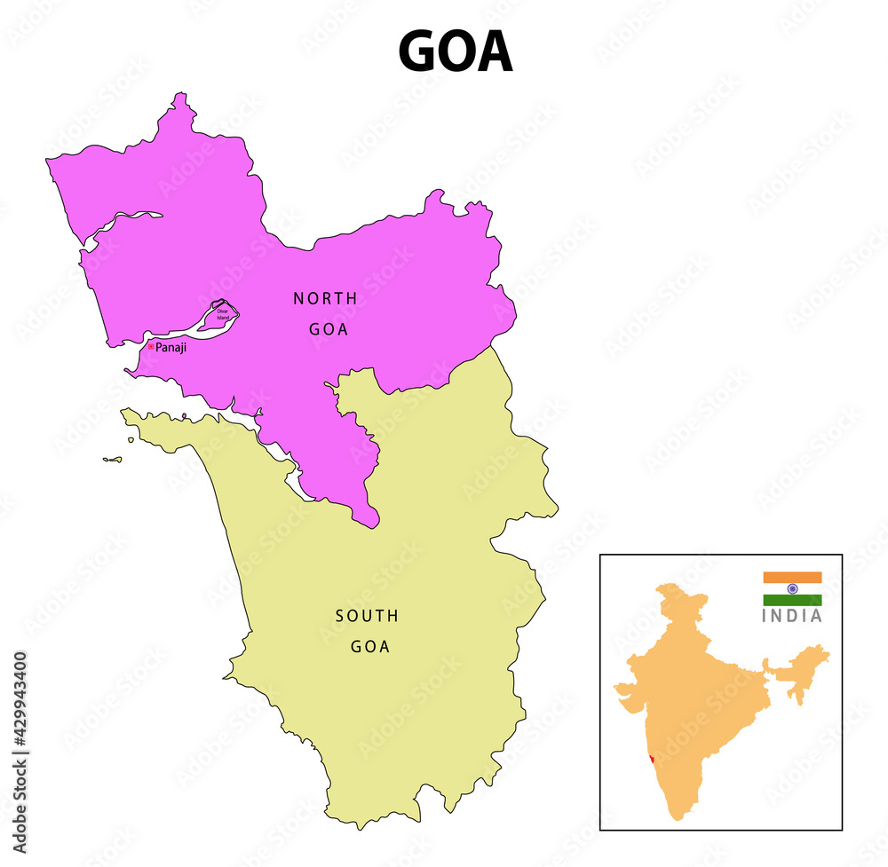 Goa map. District map of Goa in 2020. District map of Goa in colour ...