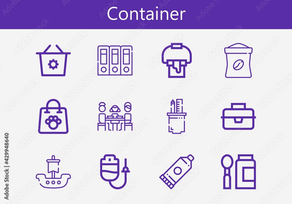 Premium set of container line icons. Simple container icon pack. Stroke ...
