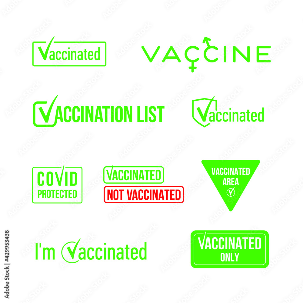 Marks and signs and logos confirming vaccination against the covid-19 ...