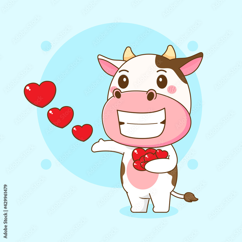 cartoon illustration of cute cow character sharing love Stock Vector ...