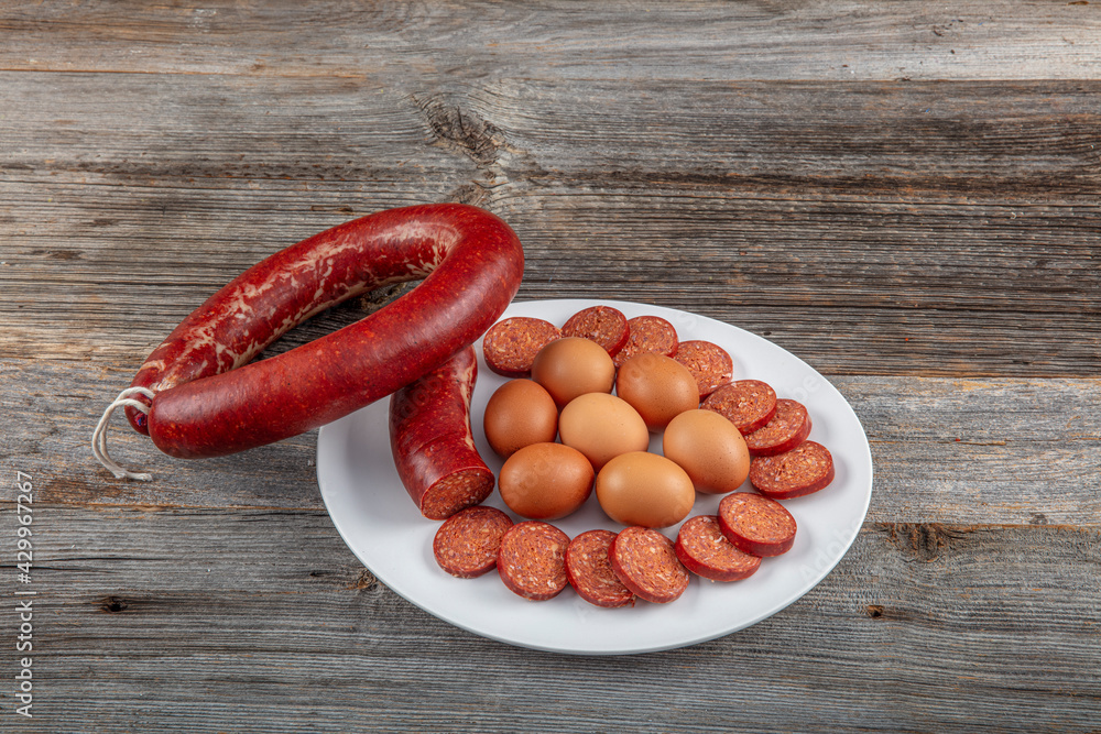 Turkish sausage (Turkish name; Turkish sucuk). Turkish sausage kangal ...