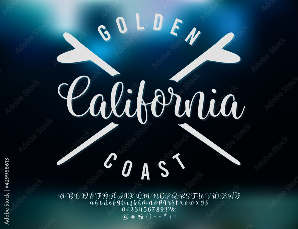 California. Vintage brush script. Handmade font. Retro Typeface. Vector ...