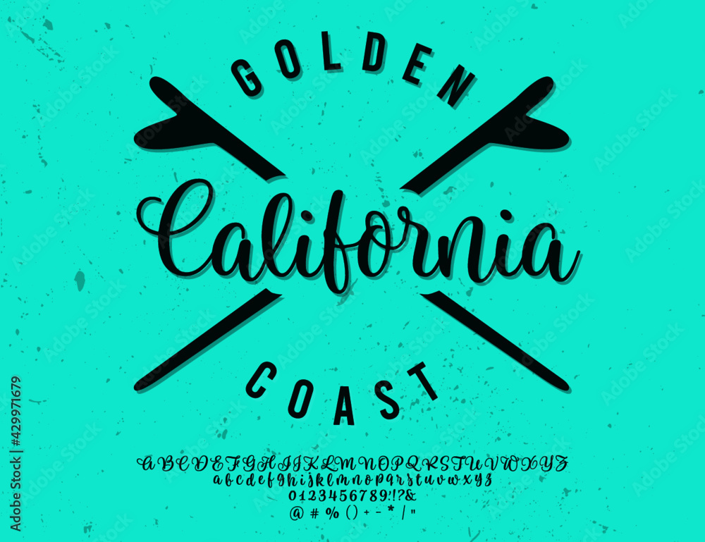California. Vintage brush script. Handmade font. Retro Typeface. Vector ... California. Vintage brush script. Handmade font. Retro Typeface. Vector ...
