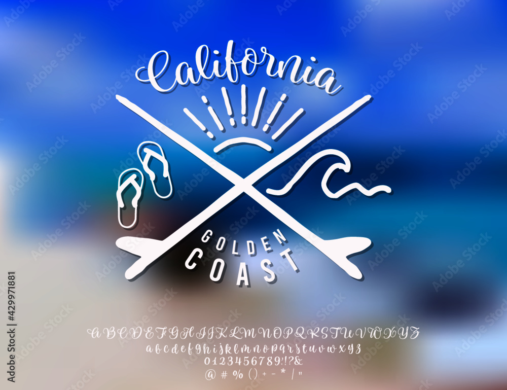 California. Vintage brush script. Handmade font. Retro Typeface. Vector ... California. Vintage brush script. Handmade font. Retro Typeface. Vector ...