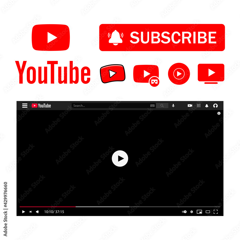 Subscribe button icon with arrow cursor. Official logotypes of Youtube ...
