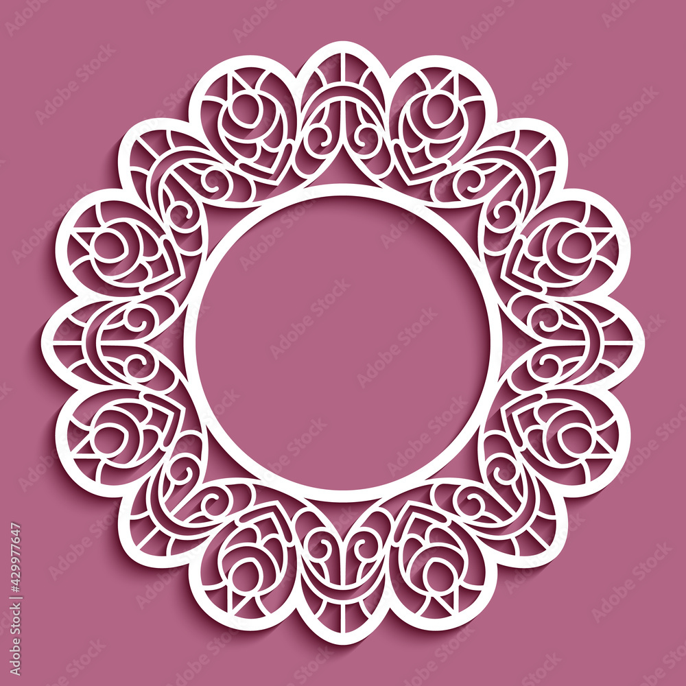 Circle frame with ornamental lace border, cutout paper pattern, elegant ...